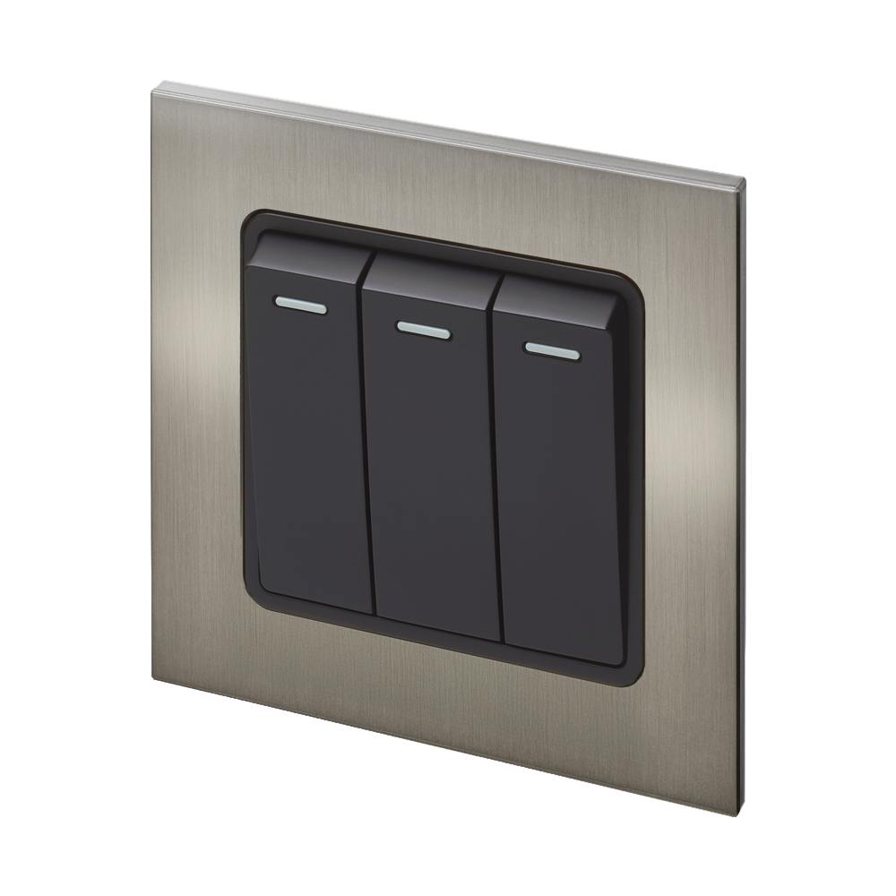 Aura Triple Rocker Light Switch - Brushed Nickel RetroTouch Light Switches & Plug Sockets